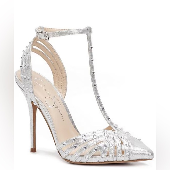 Jessica Simpson | Shoes | Jessica Simpson Silver Wisata Tstrap Pointy ...